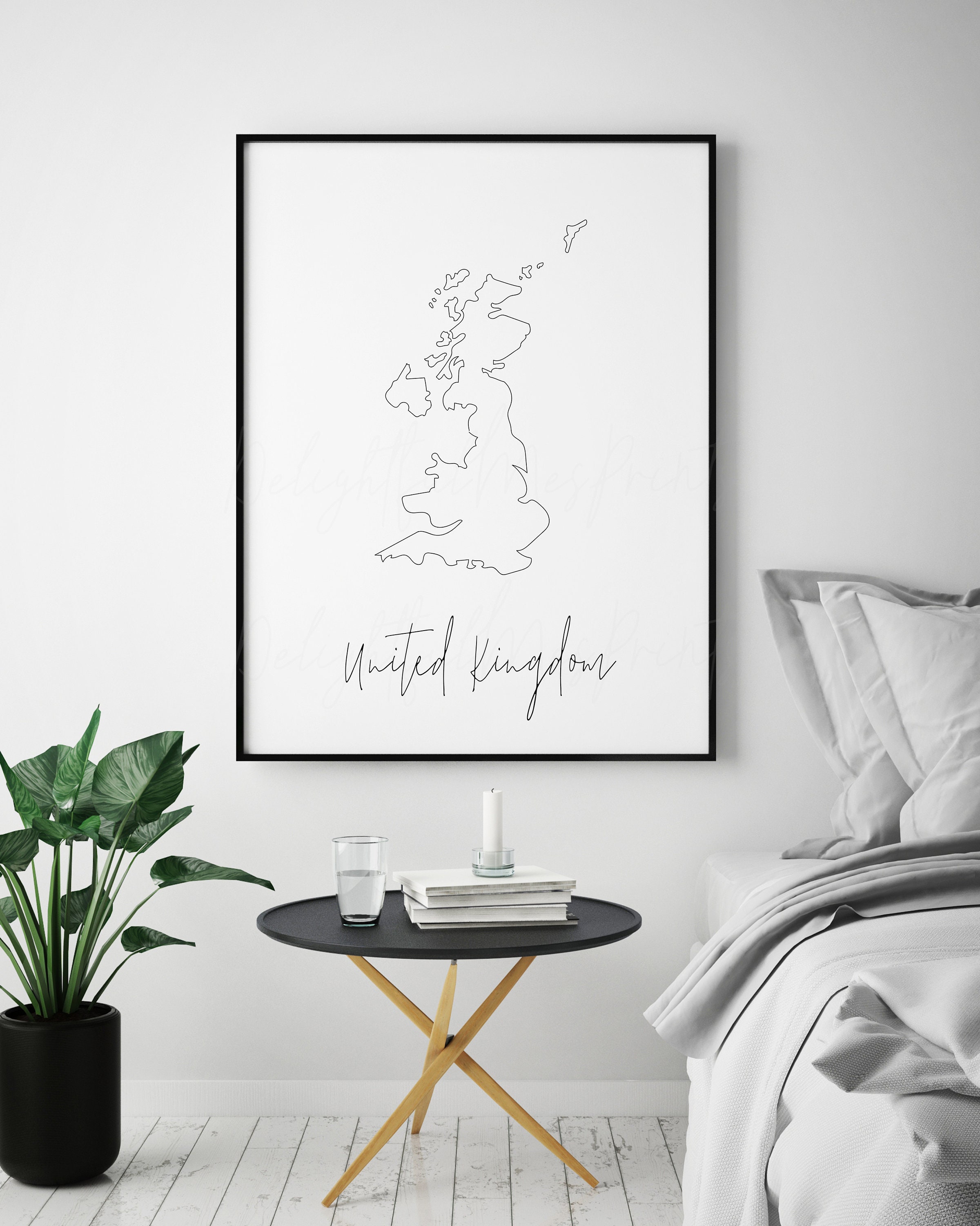 United Kingdom Map Line Art Digital Printable Instant - Etsy