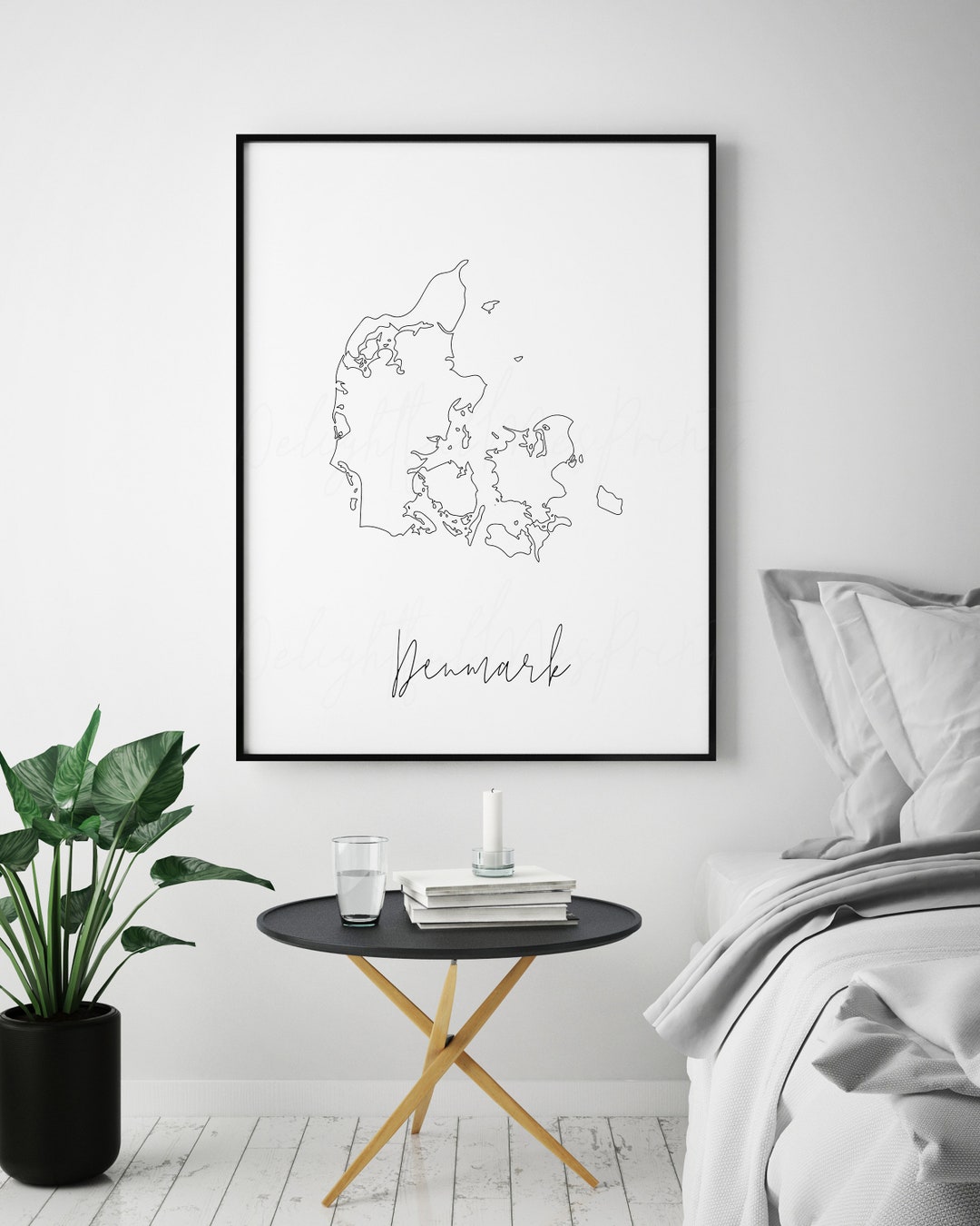 Denmark Map Line Art Digital Printable, Instant Download Print, Denmark ...