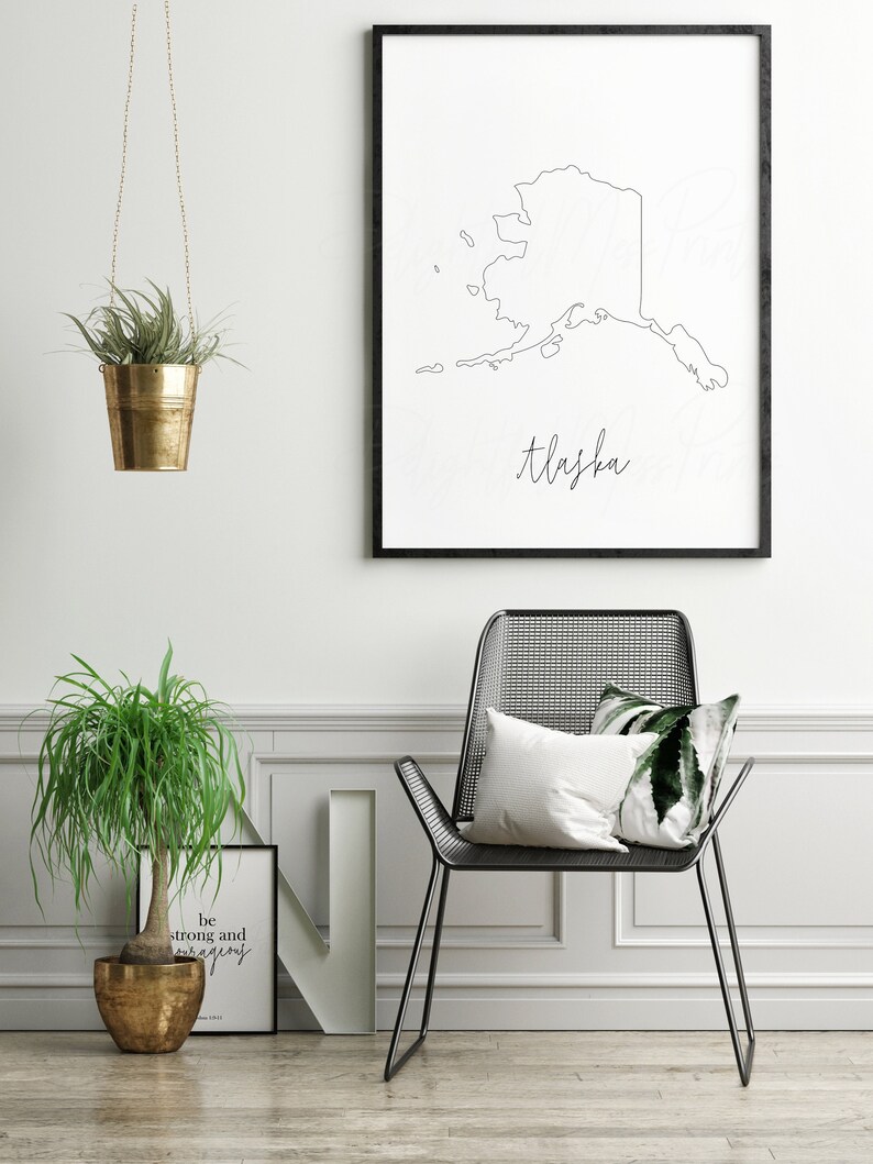 Alaska State Map Line Art Digital Printable, Instant Download Print ...