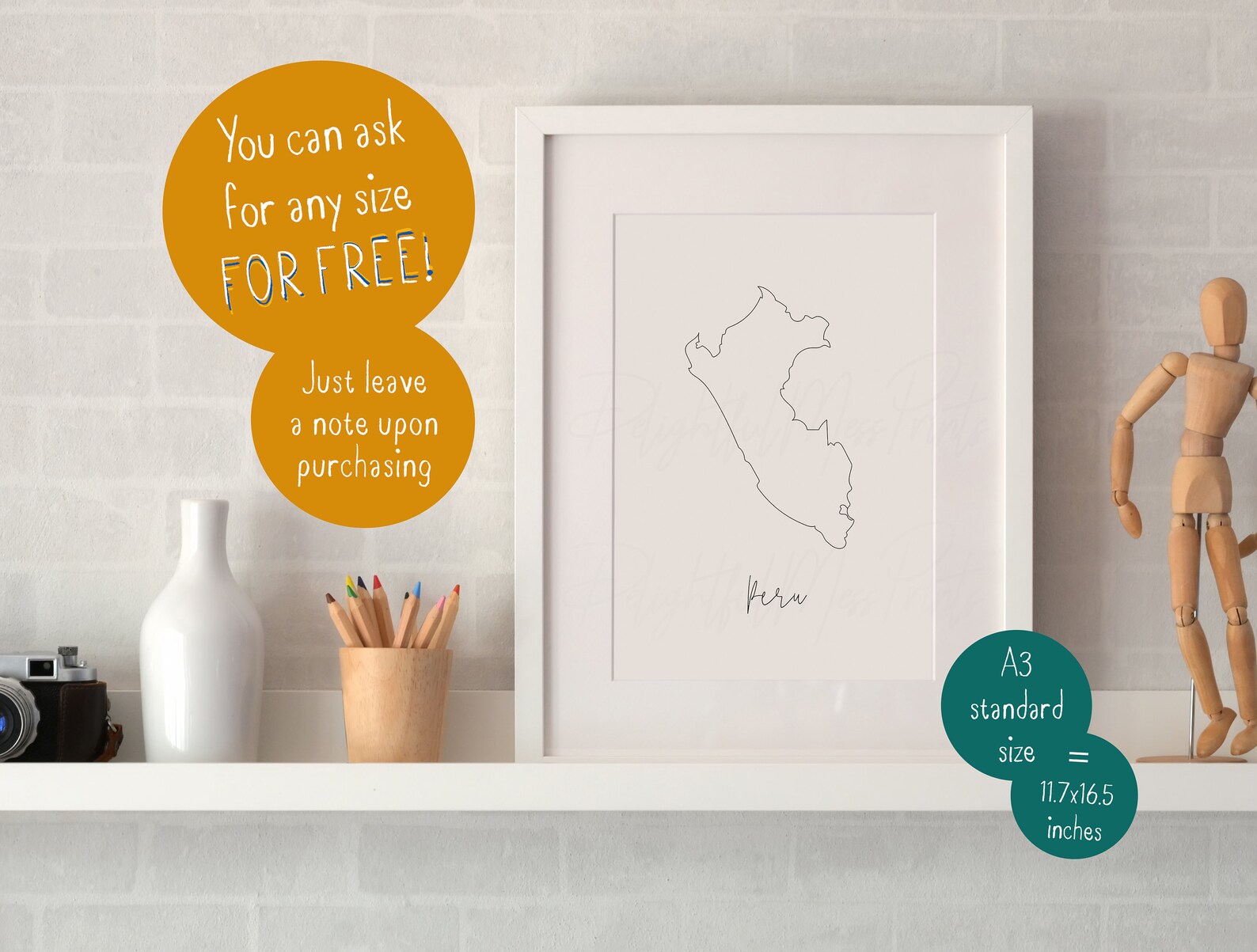 Peru Map Line Art Digital Printable, Instant Download Print, Peru Wall ...