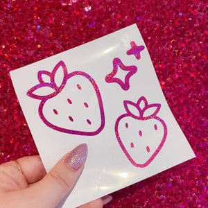 Strawberry Sparkle Cute Kawaii Girly Vinyl Car Laptop Water Bottle ...