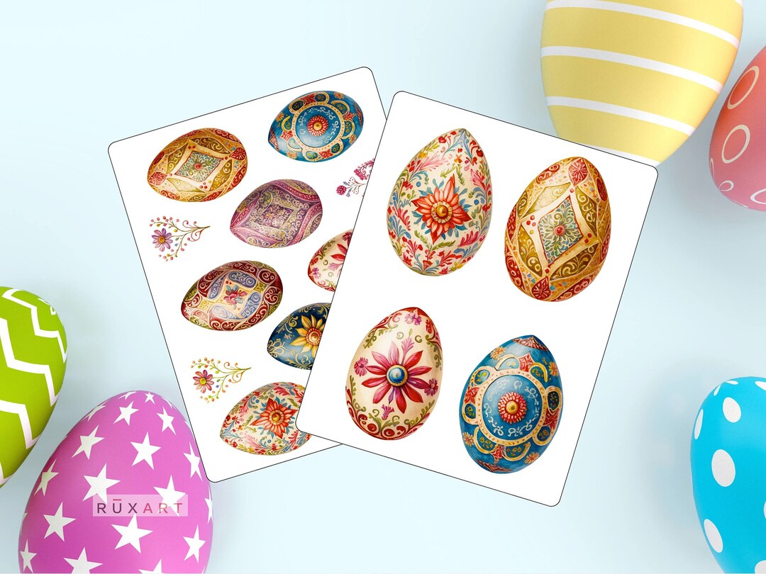 Vintage Style Egg Shaped Stickers - Glossy Sticker Set - 2 Sheets ...