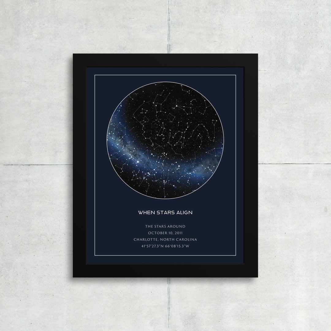 Custom Star Map White Star Map Poster the REAL Night Sky Constellation ...