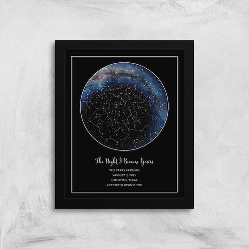 Custom Night Sky Print Framed Star Map by Date Anniversary - Etsy