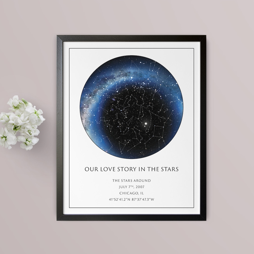 Custom Star Map - Framed Star Map by Date - Wedding Constellation Art ...