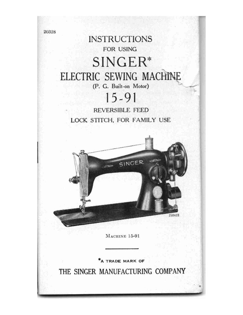 Singer 15 91 Sewing Machine User Manual Digital File Etsy