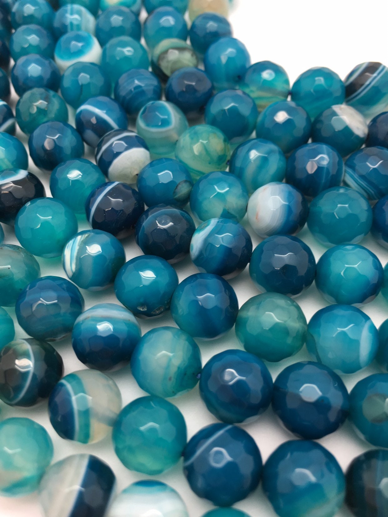 Ocean Blue Shiny Facet Cut Agate Beads 10mm. DIY Mala Beads - Etsy