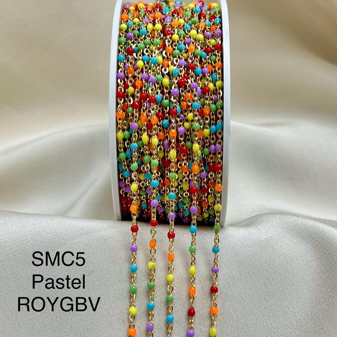 Pastel Rainbow Multicolor Enamel Satellite Chain for Permanent Jewelry ...