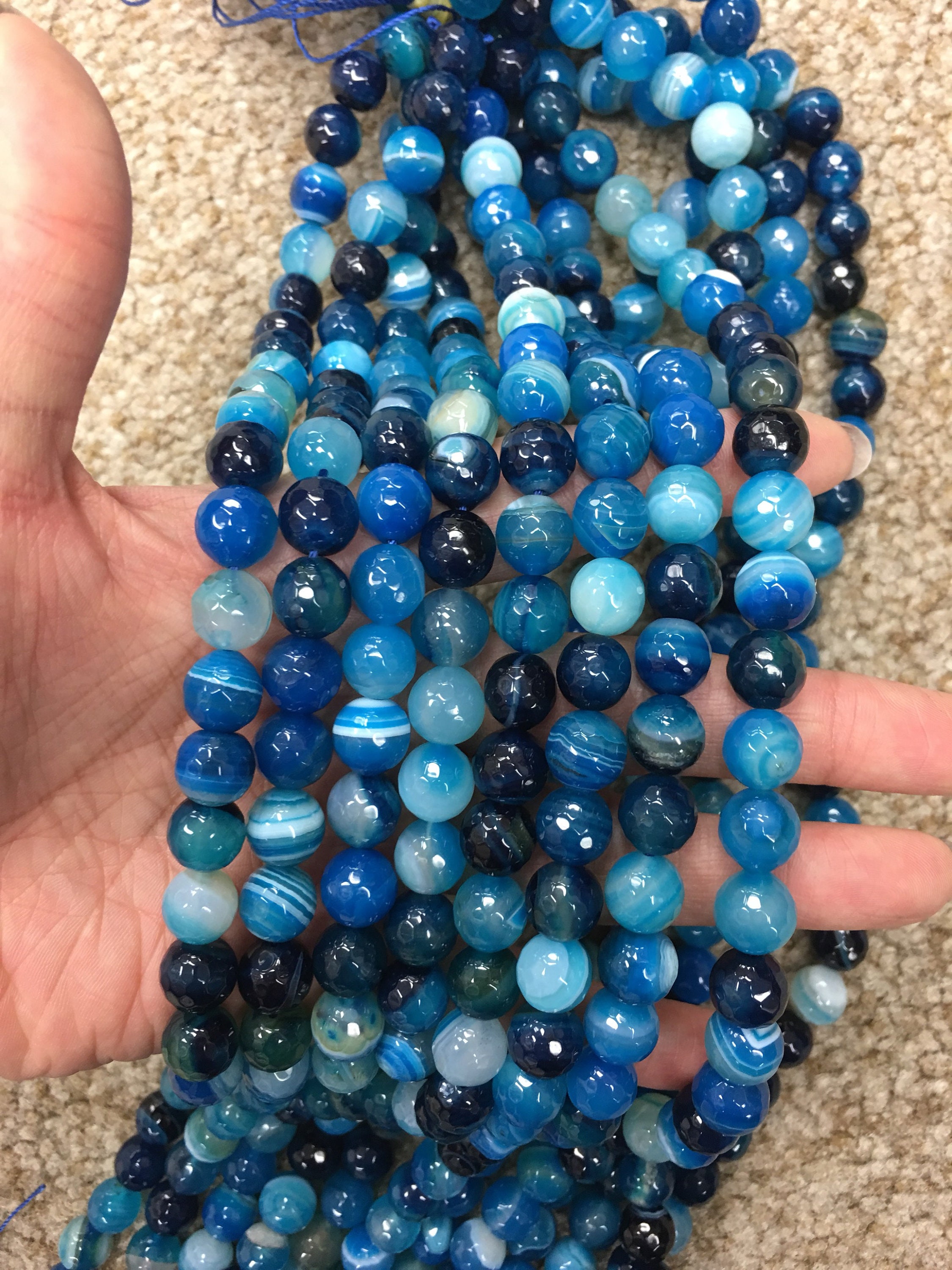Ocean Blue Shiny Facet Cut Agate Beads 10mm. DIY Mala Beads - Etsy