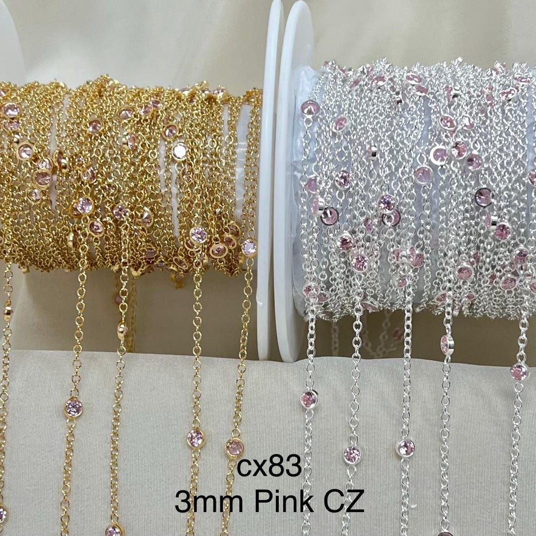 3mm Pink CZ Cable Chain by the Foot – 14K Gold Filled & Sterling Silver ...