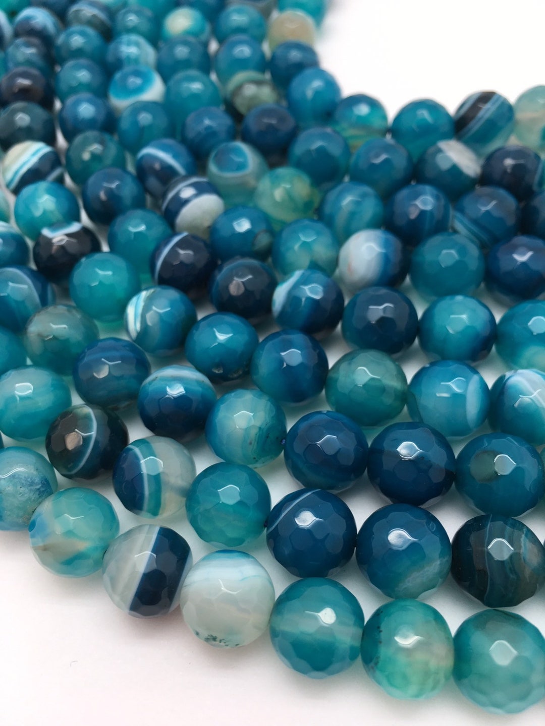 Ocean Blue Shiny Facet Cut Agate Beads 10mm. DIY Mala Beads, Wholesale ...