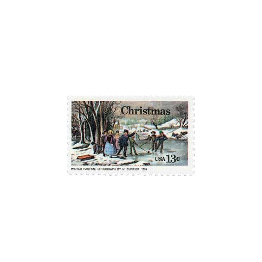 10 Vintage Christmas Postage Stamps // Winter Pastime // Currier // 13 ...