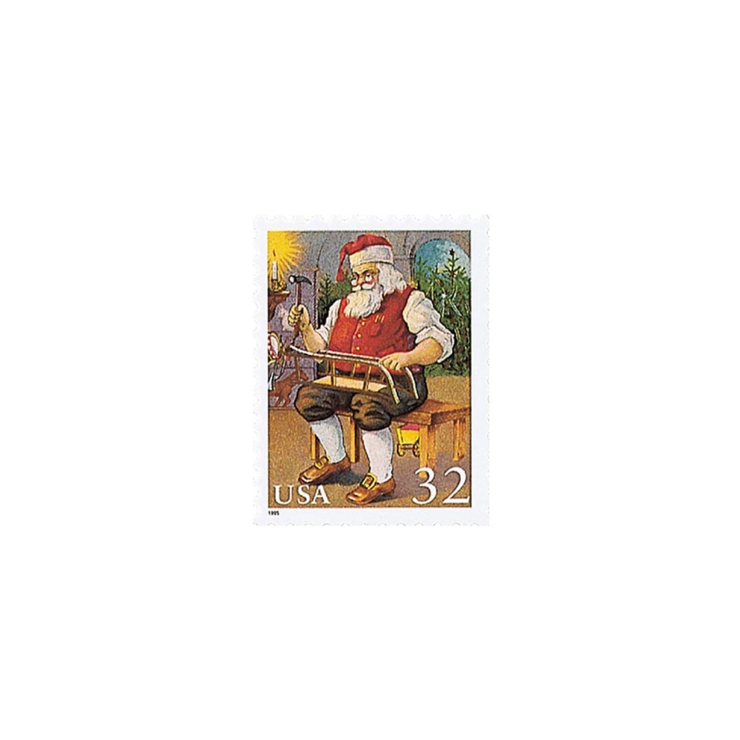 10 Contemporary Christmas Postage Stamps // Santa Building a Sled // 32 ...