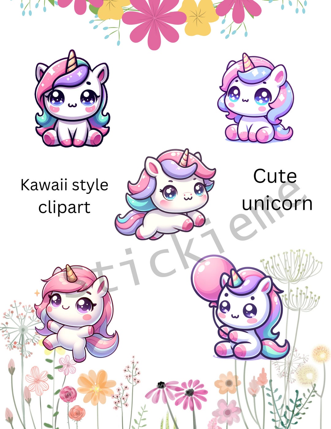 Cute Kawaii Style Clipart Cute Unicorn Design for Sticker Scrapbooking ...