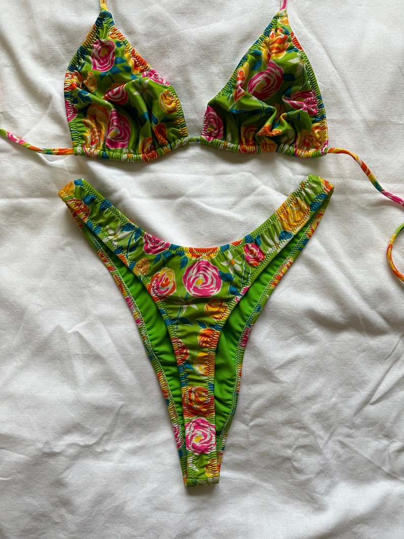 Deadstock Vintage Inspired Bikini Thong Style Green Floral Etsy