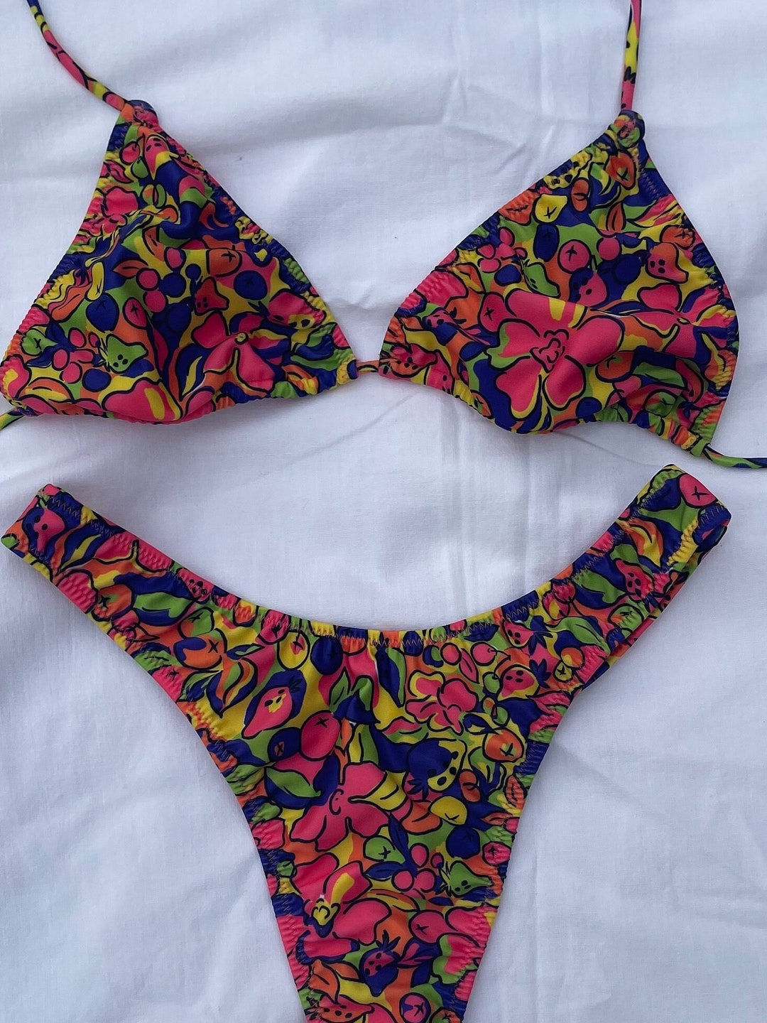 Deadstock Vintage Inspired Bikini Thong Style Fruit Print Floral
