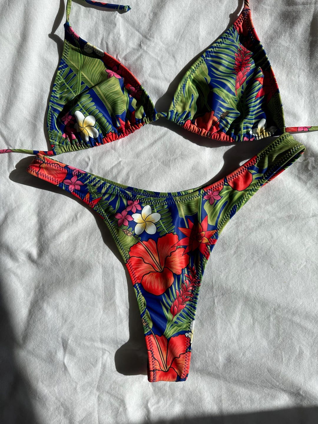 Vintage 80s 90s Thong Bikini | Hawaiian Hibiscus Print | Navy, Pink ...