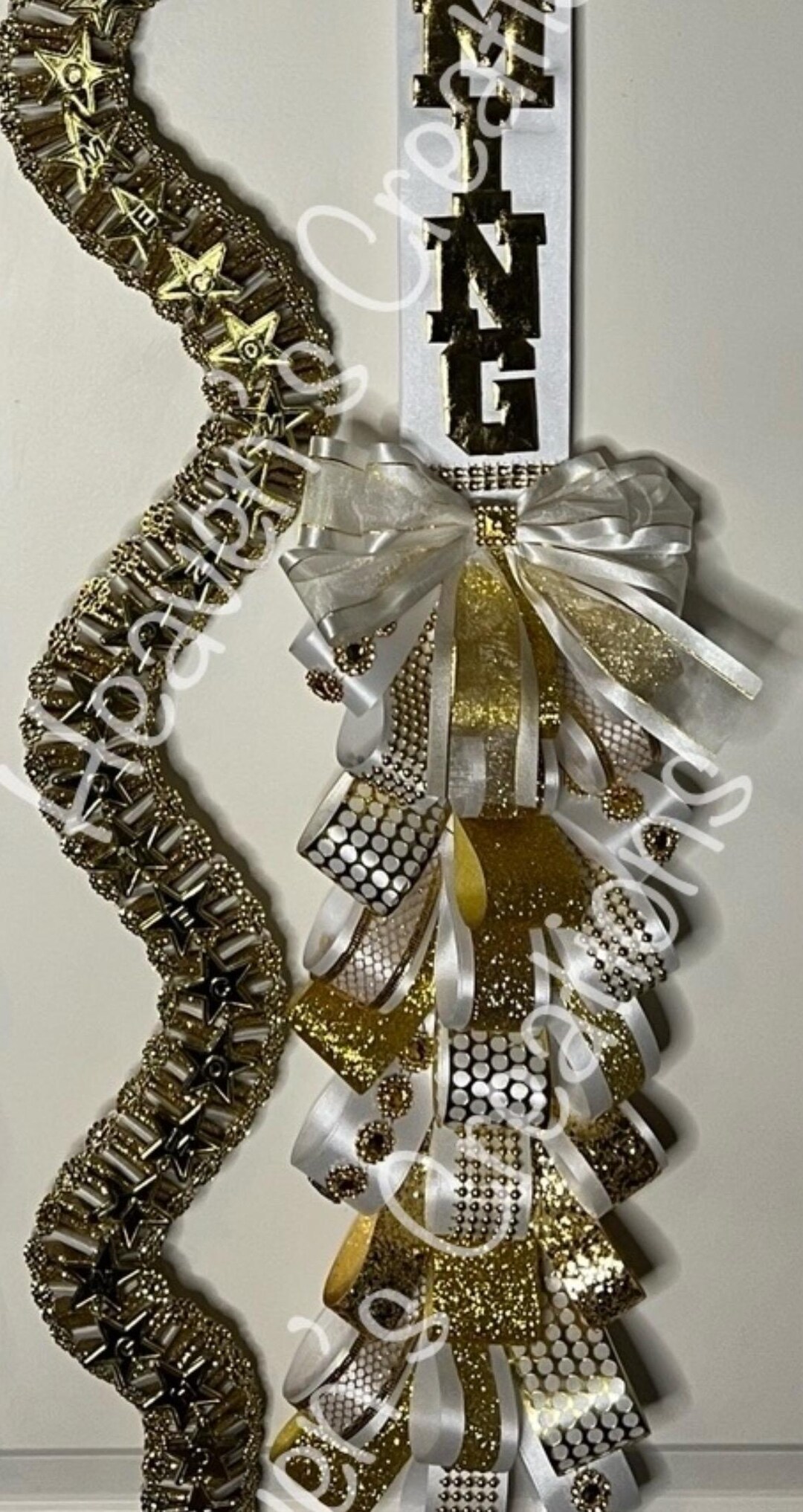 34 Wonky Braid for Mum W/matching 34 HOMECOMING Triple Loop BRAID Glitter Gold, White W ...