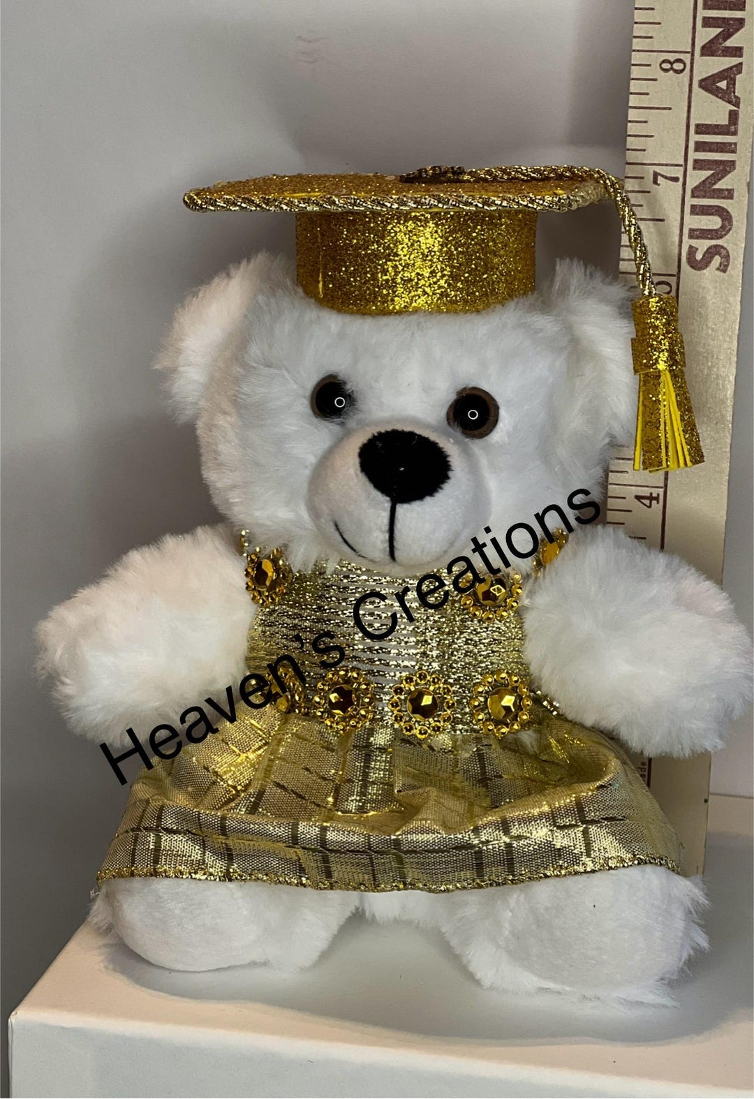 Homecoming Mum Bear - Grad Bear W/ Grad Cap 7”x 6.5” White/silver or ...