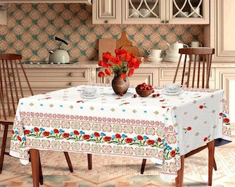 Ukrainian Poppies Linen Tablecloth Embroidered Print - Etsy