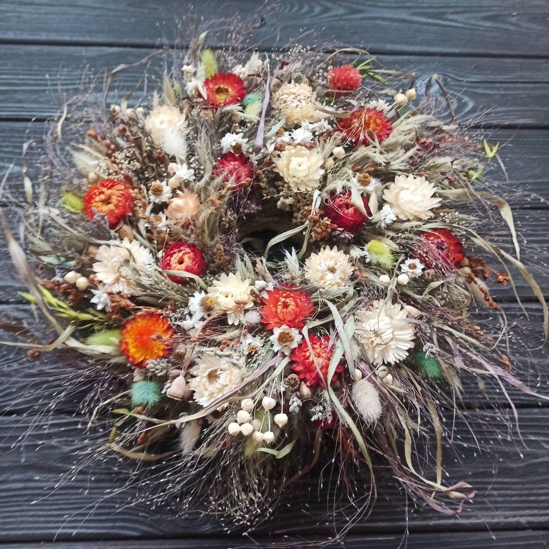 Dried Flower Wreath, Rustic Flower Wreath, Boho Flower Wreath, Wall ...