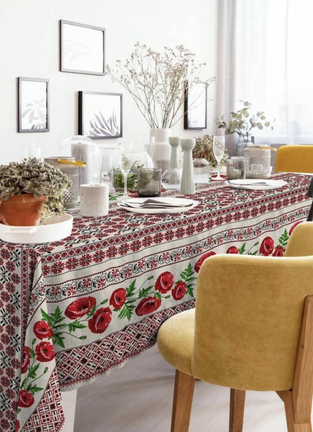 Ukrainian Linen Tablecloth,ukrainian Poppies Tablecloth,ukrainian Style ...