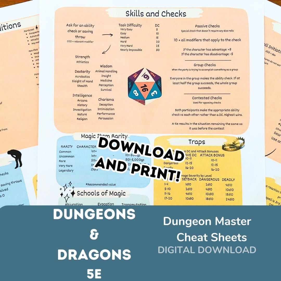 Printable Dungeons & Dragons Dungeon Master Cheat Sheet DM Screen ...