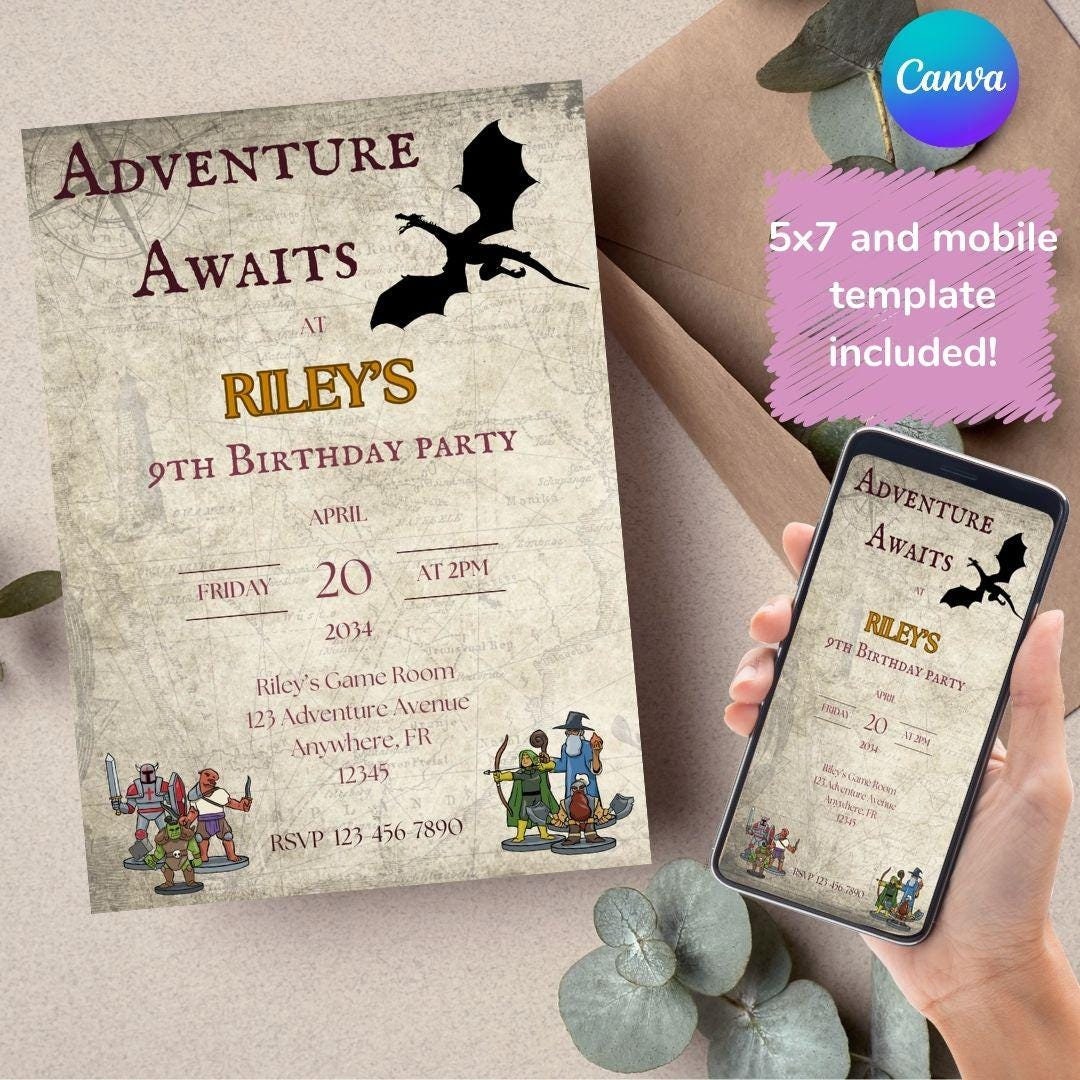 Editable Birthday Invitation TTRPG Dungeons and Dragons Invite, Instant ...