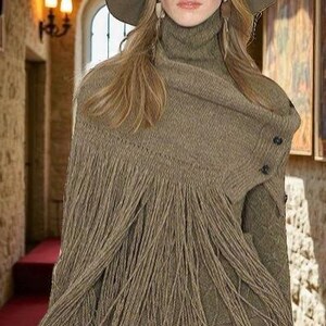 Wool Poncho With Long Fringe & Side Buttons - Boho Chic Winter Style - Etsy