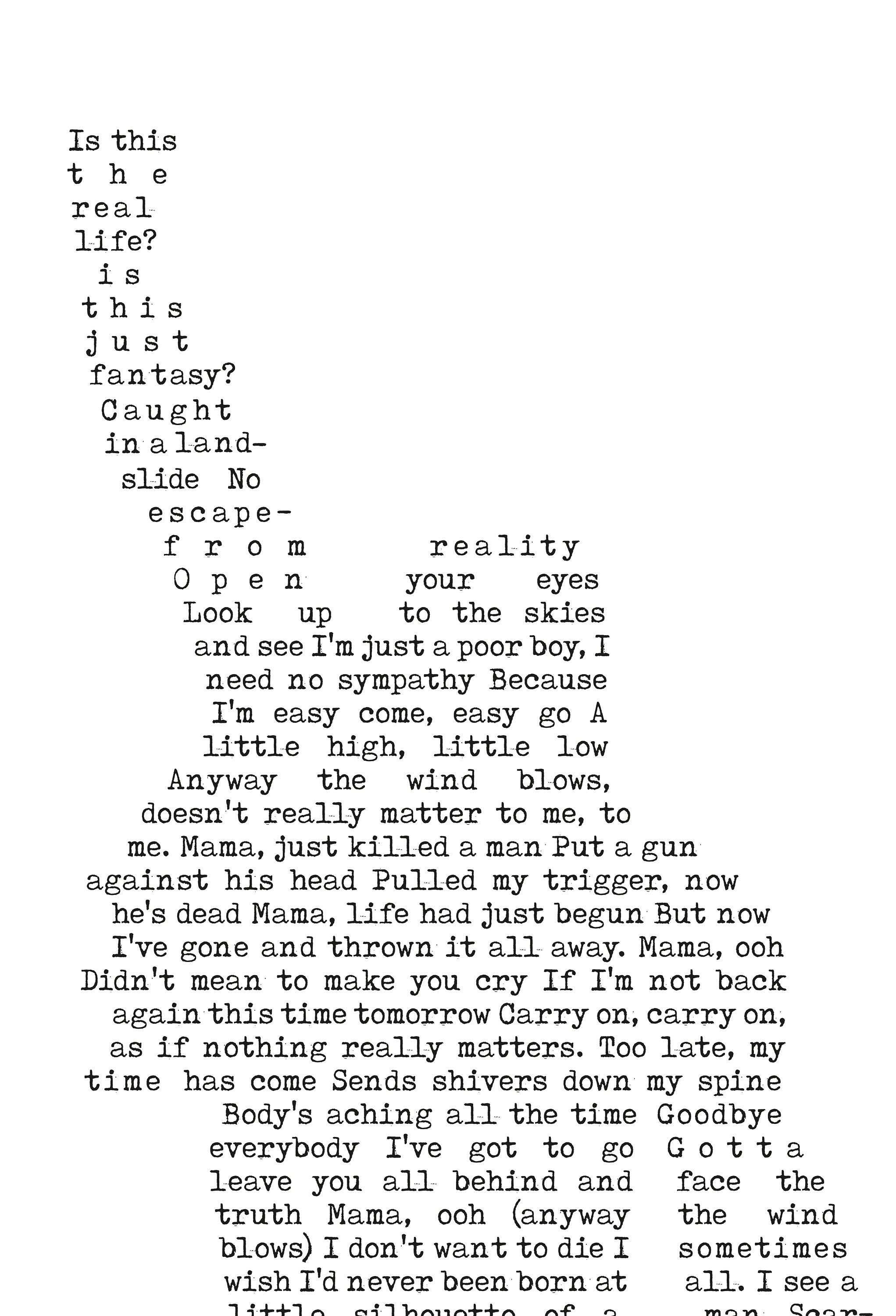 Queen Bohemian Rhapsody Lyrics A4 Print - Etsy UK