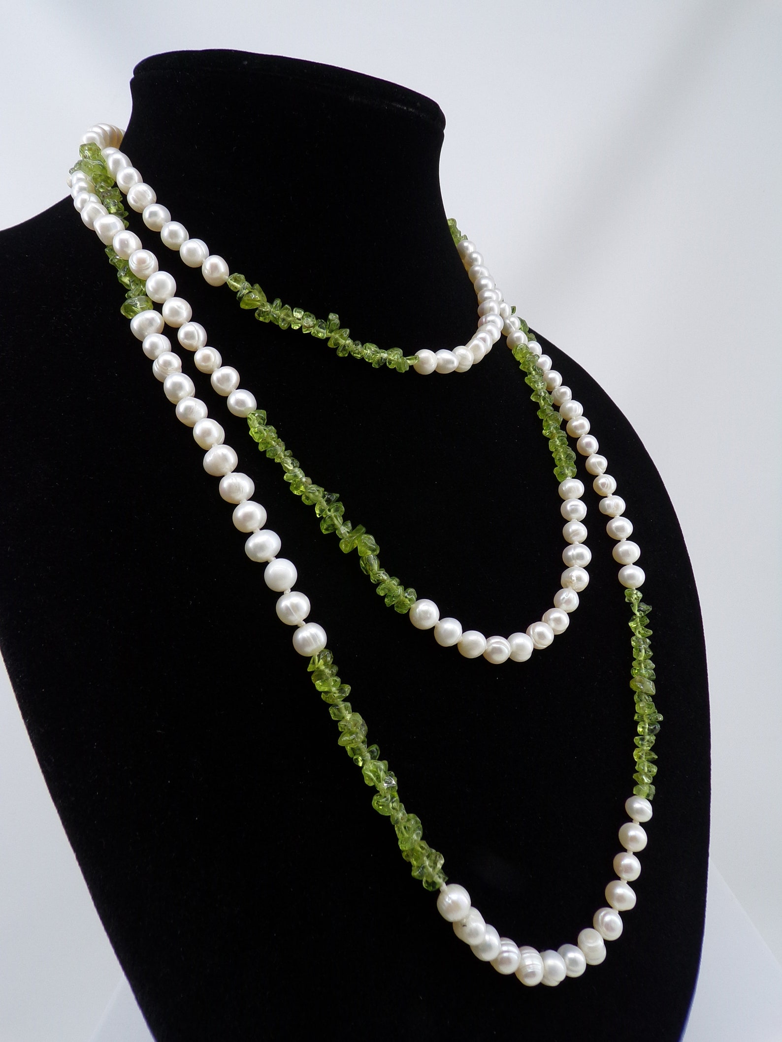 Vintage Pearl and Peridot Necklace Opera Length T6 - Etsy