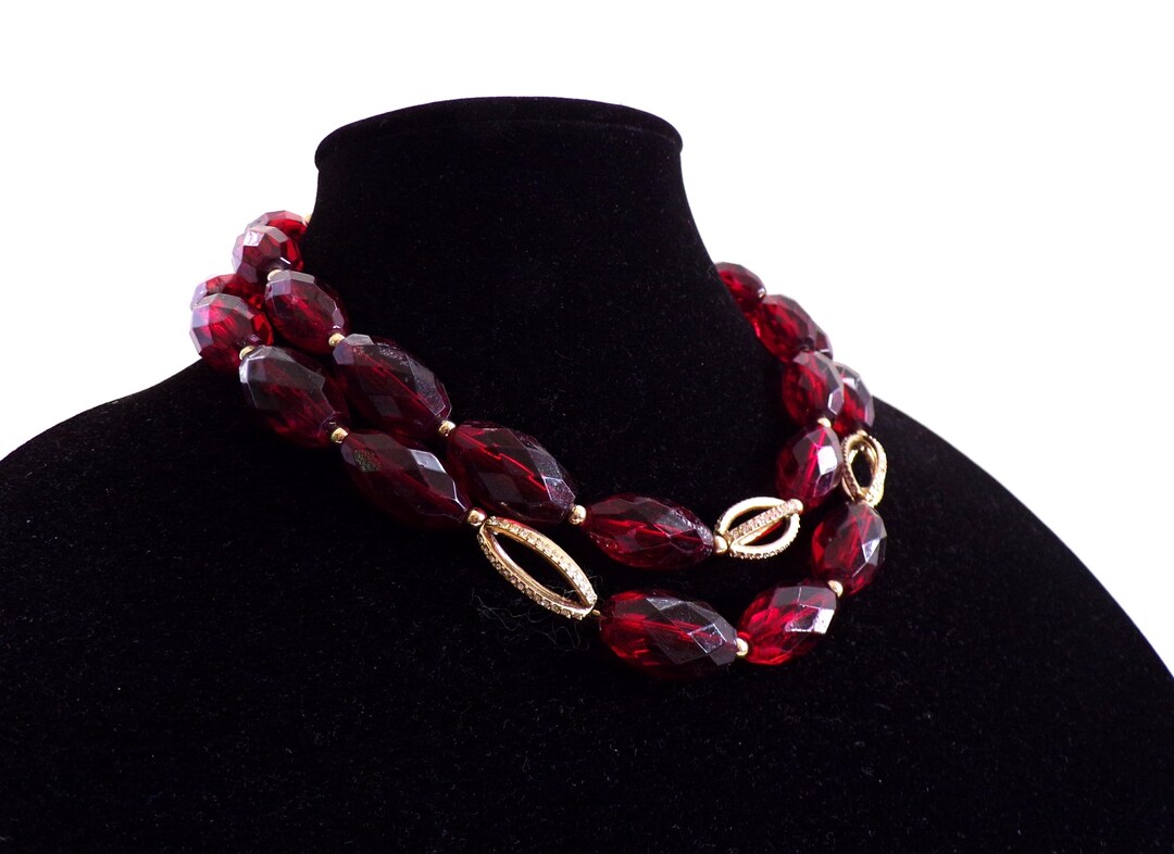 Vintage Red Beaded Necklace Signed BB T14 - Etsy