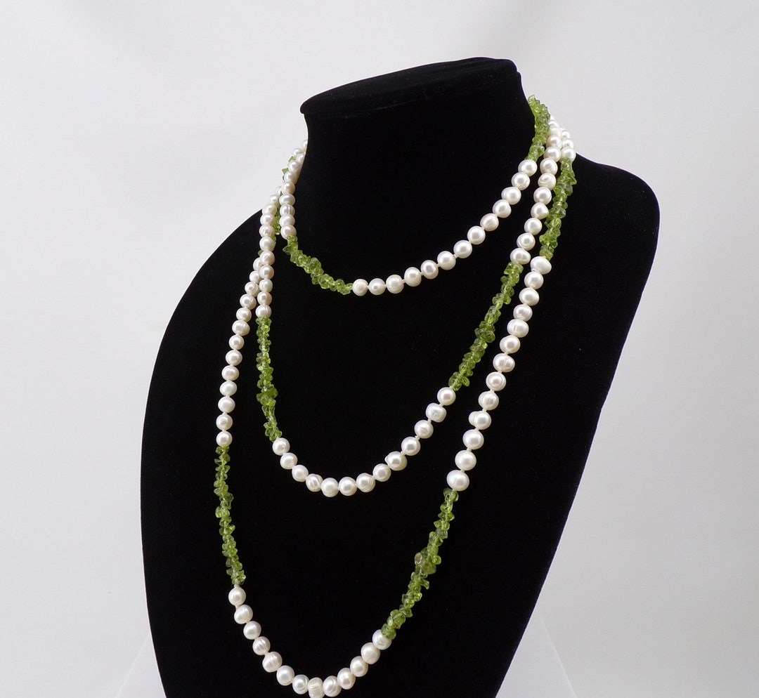 Vintage Pearl and Peridot Necklace Opera Length T6 - Etsy