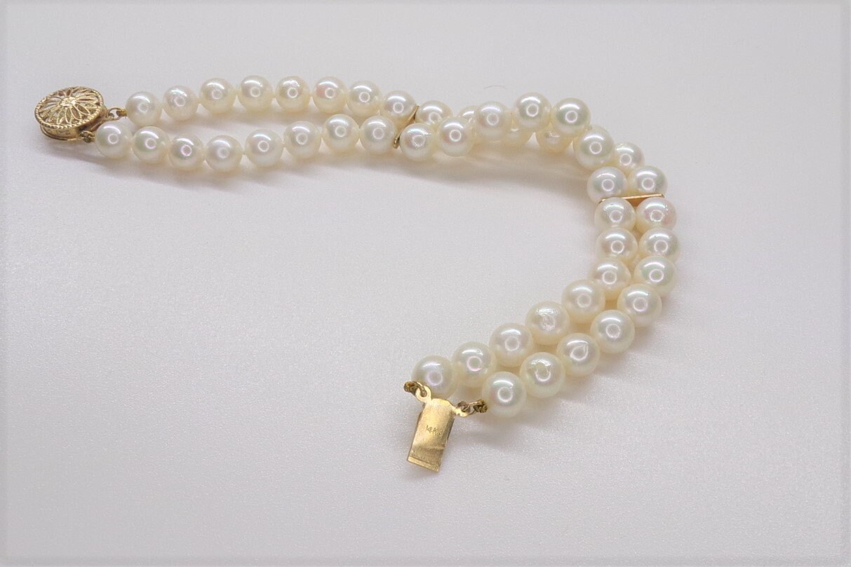 Vintage Pearl Two Strand Bracelet 14k Gold T8 - Etsy
