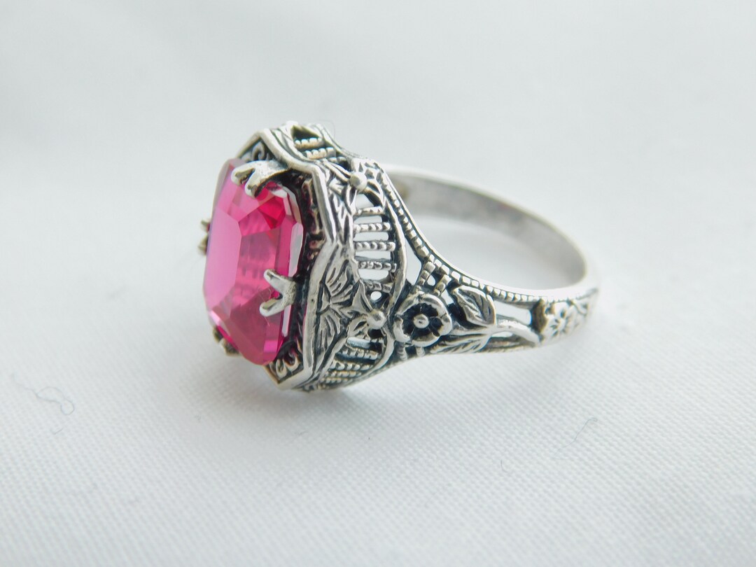 Vintage Sterling Silver Ring, Created Ruby T15 - Etsy