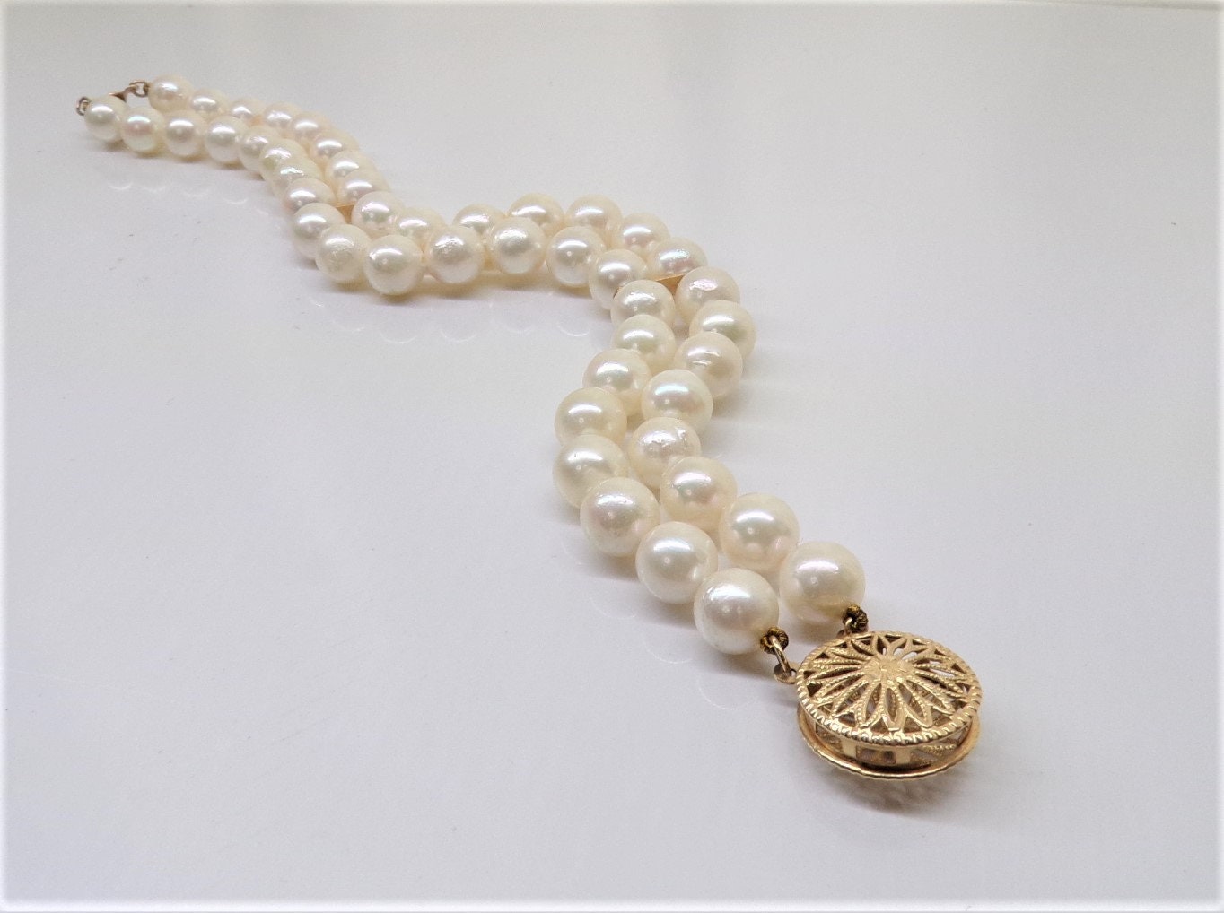 Vintage Pearl Two Strand Bracelet 14k Gold T8 - Etsy