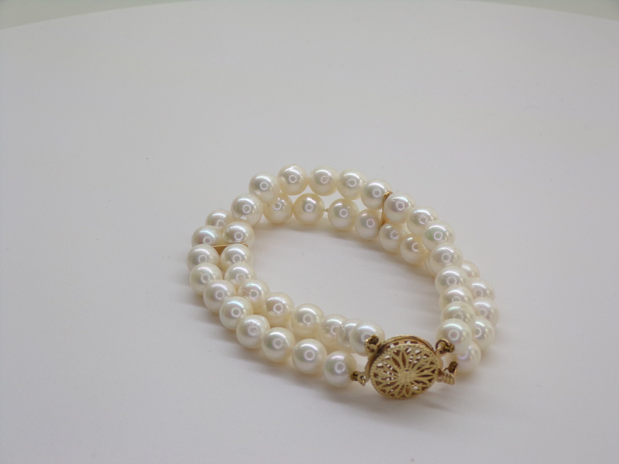 Vintage Pearl Two Strand Bracelet 14k Gold T8 - Etsy