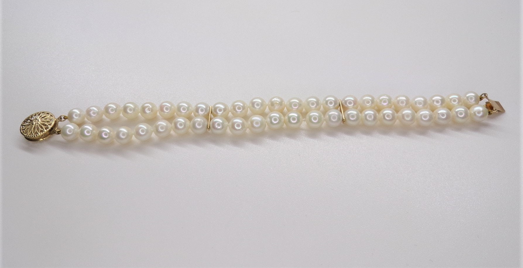 Vintage Pearl Two Strand Bracelet 14k Gold T8 - Etsy