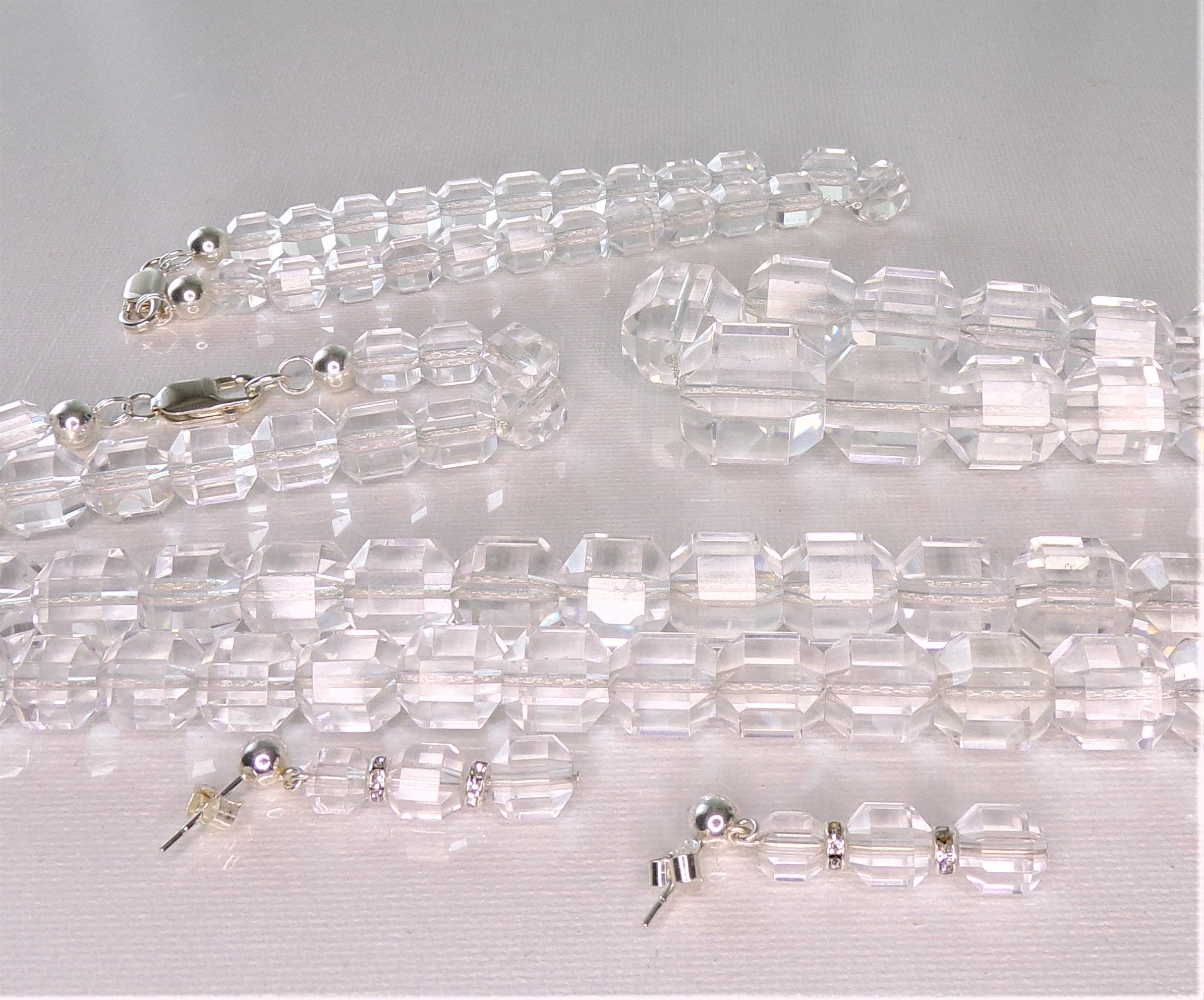 Rock Crystal Jewelry Set, Necklace, Bracelet, Earrings, Quartz Crystal ...