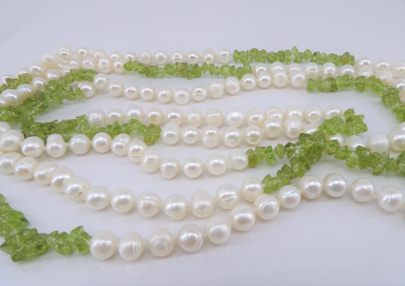 Vintage Pearl and Peridot Necklace Opera Length T6 - Etsy