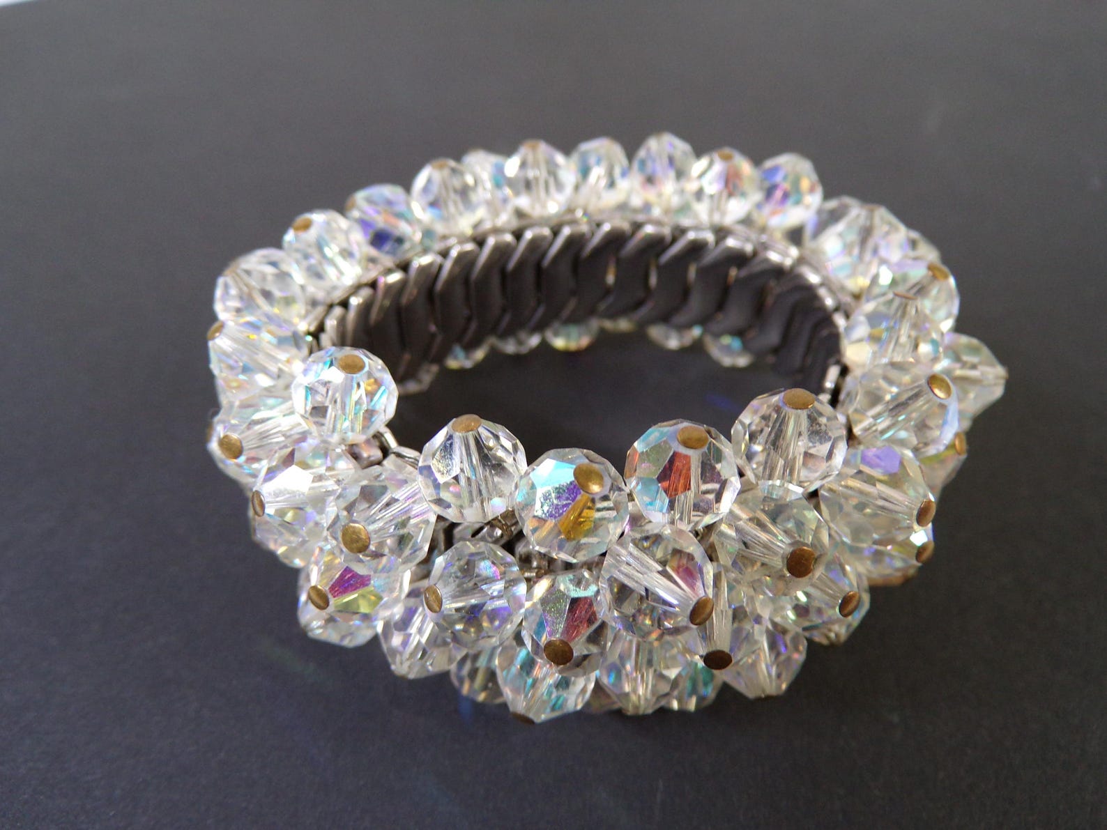 Vintage Aurora Borealis Bracelet Clear Crystal Bracelet Expansion T10 - Etsy