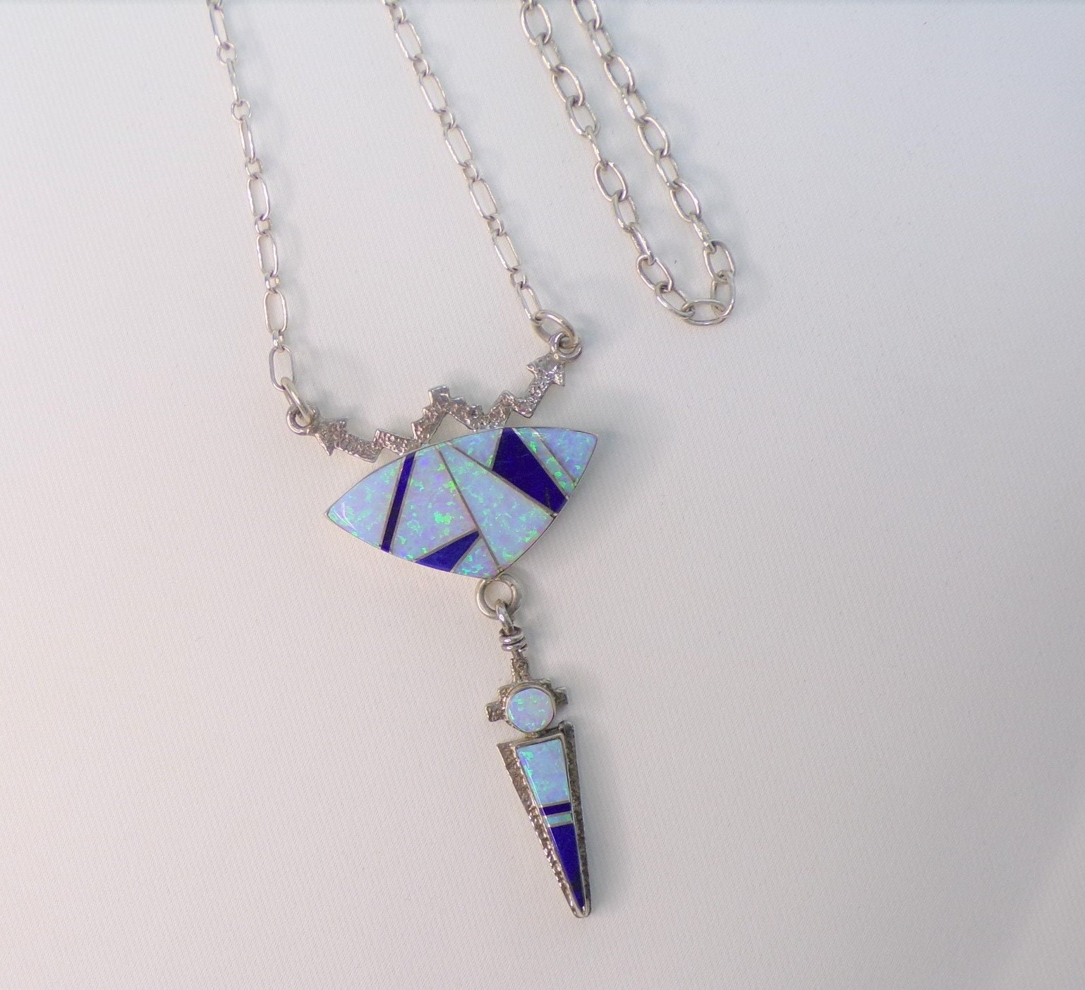 Opal and Lapis Inlay Necklace Native American Necklace T8 - Etsy