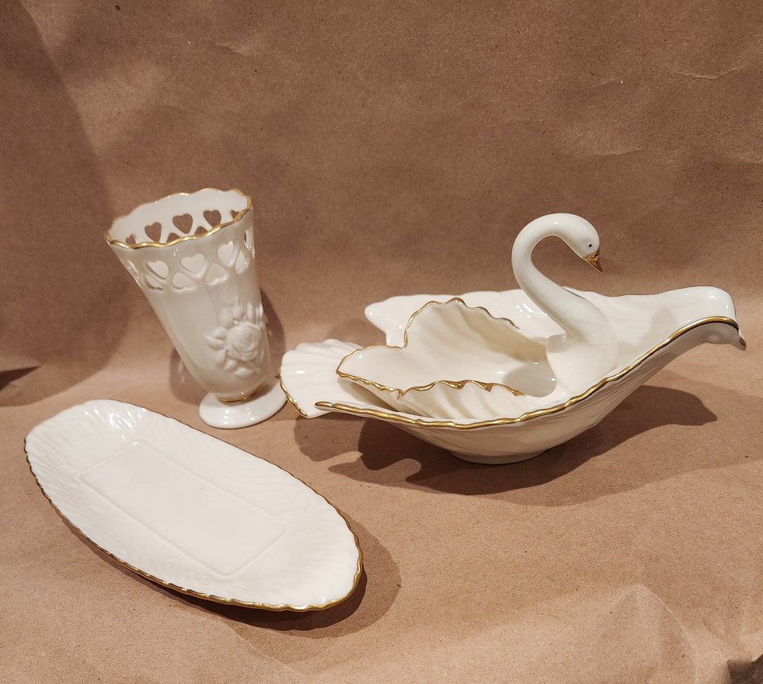 Vintage Small Swan Dish, Bird Dish, Butter Tray and Small Vase With ...