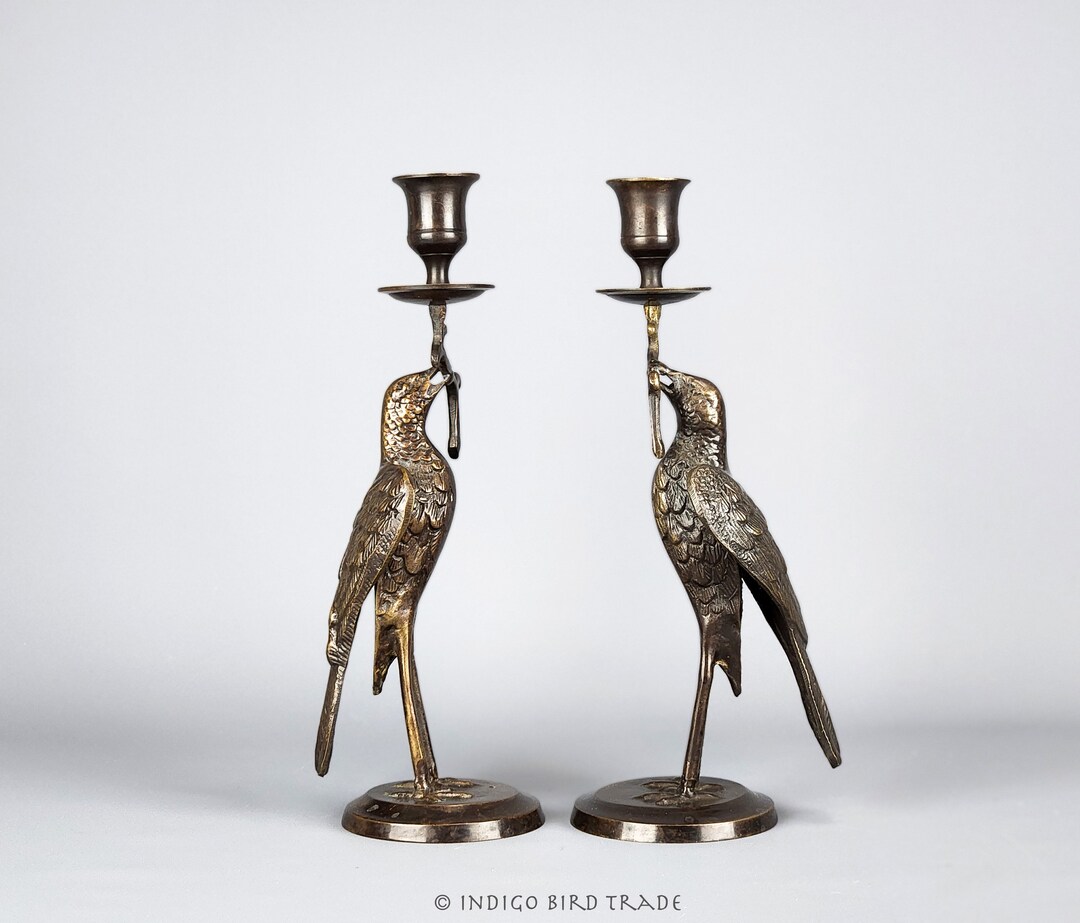 Magnificent Pair of Bronze Bird Butler Candlesticks | Vintage Bird ...