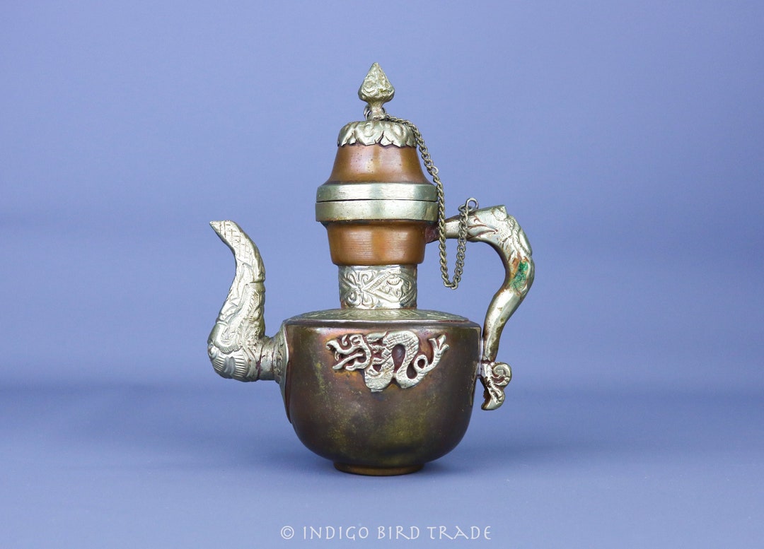 19th Century Tibetan Ornate Tea Pot With Dragon Handle Copper and ...