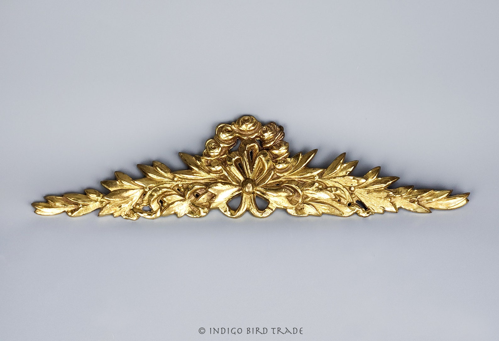 Large Vintage Brass French Bow Ornate Pediment | Antique Wall Hanging ...