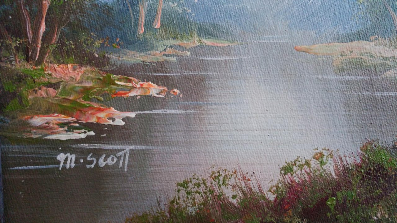 Vintage M.scott Original Framed Oil Painting on Canvas Mountain River ...