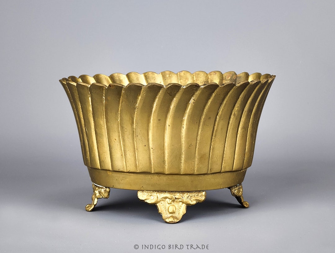 Art Nouveau Brass Scalloped Planter With Ornate Feet Vintage Gold ...