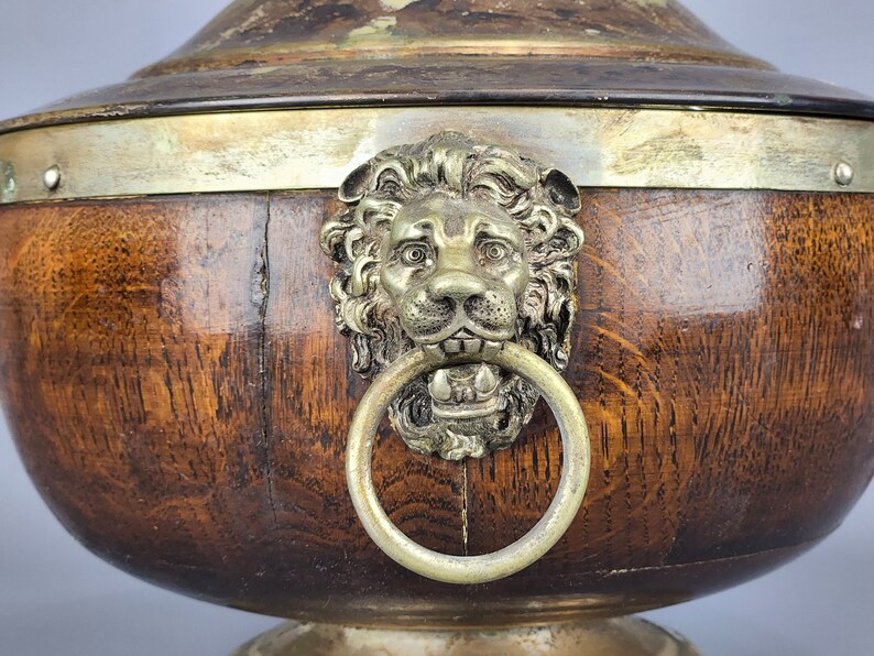 Antique English Oak & Silver Plated Victorian Pedestal Trophy Salad or ...