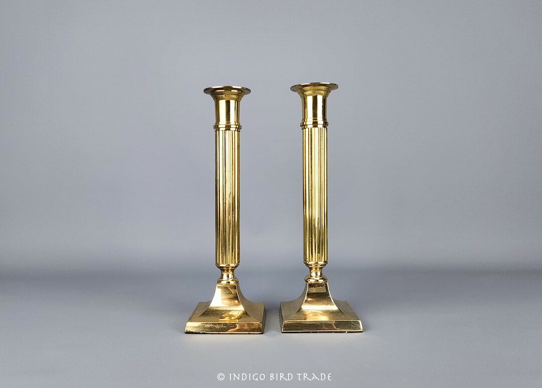 Pair of Gold Brass Greek Column Candlesticks | Vintage Neoclassical ...